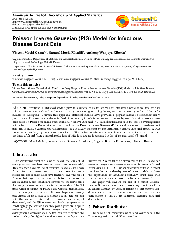 (PDF) Poisson Inverse Gaussian (PIG) Model for Infectious Disease Count ...