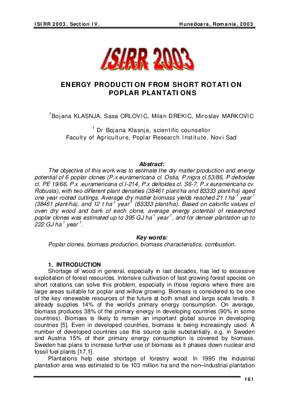 (PDF) Energy Production from Short Rotation Poplar Plantations