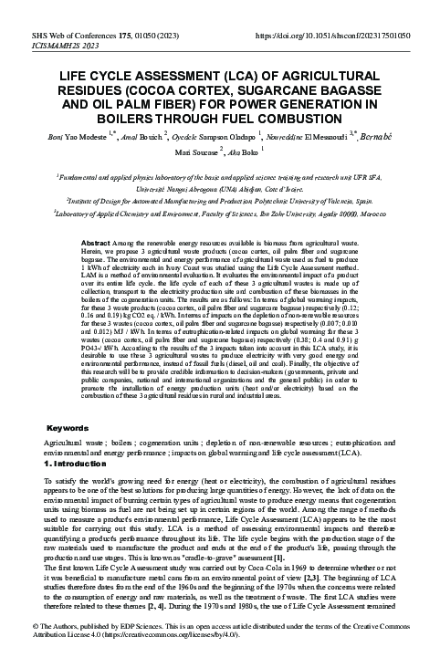 (PDF) Life Cycle Assessment (LCA) of Agricultural Residues (Cocoa Cortex, Sugarcane Bagasse and ...