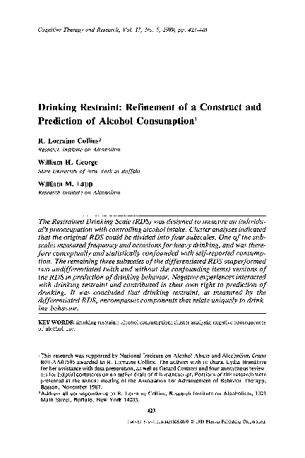 (PDF) Drinking restraint: Refinement of a construct and prediction of ...