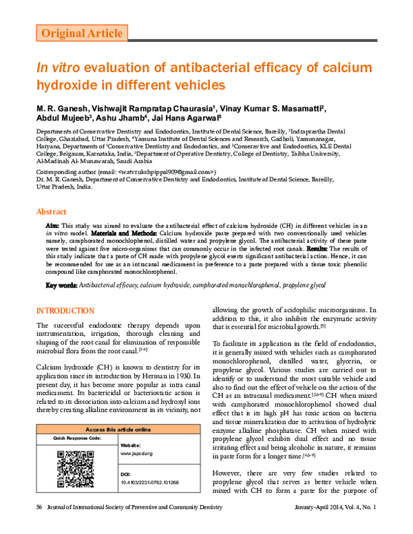 (PDF) In vitro evaluation of antibacterial efficacy of calcium hydroxide in different vehicles