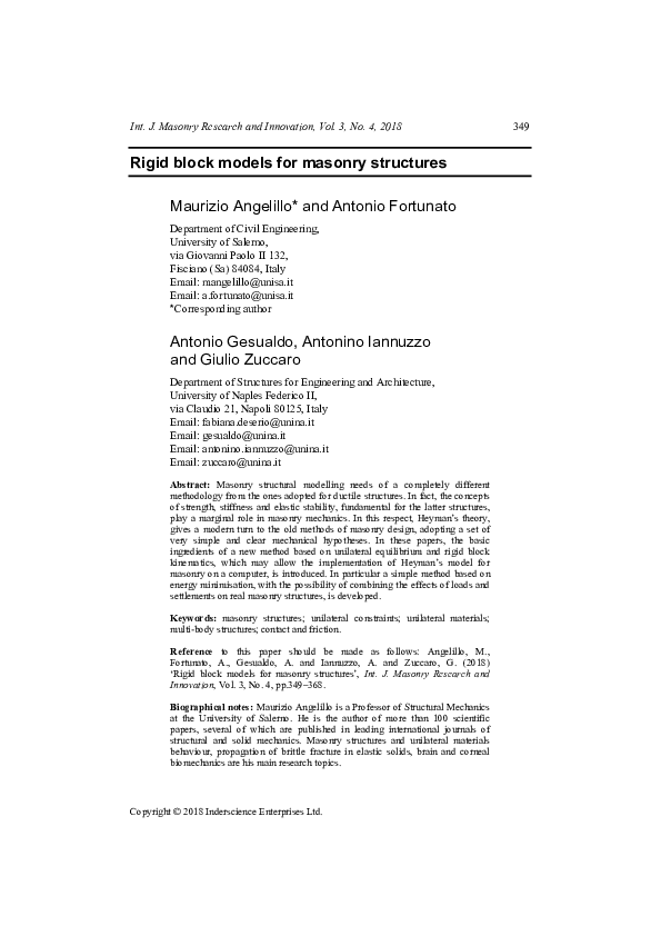 (PDF) Rigid block models for masonry structures