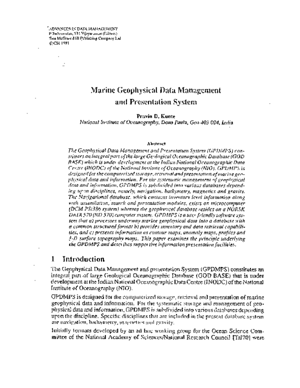 (PDF) Marine geophysical data management and presentation system