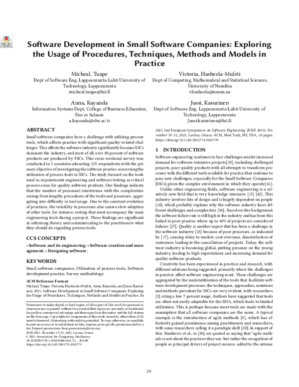 (PDF) Software Development in Small Software Companies: Exploring the ...