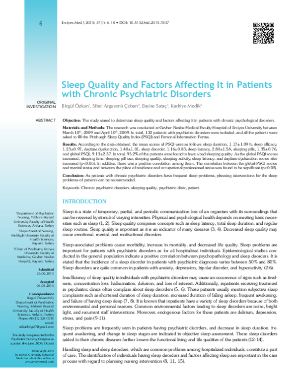 (PDF) Sleep Quality and Factors Affecting It in Patients with Chronic ...