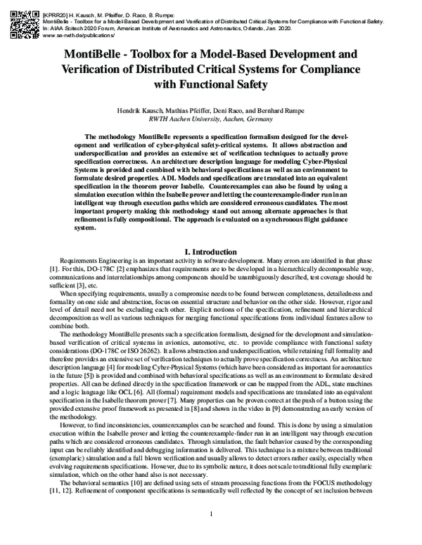 (PDF) MontiBelle - Toolbox for a Model-Based Development and Verification of Distributed ...