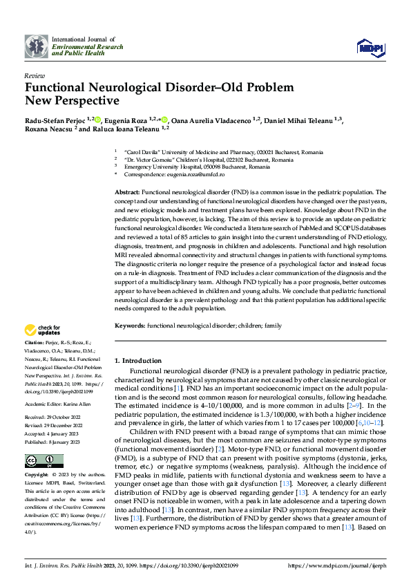 (PDF) Functional Neurological Disorder–Old Problem New Perspective