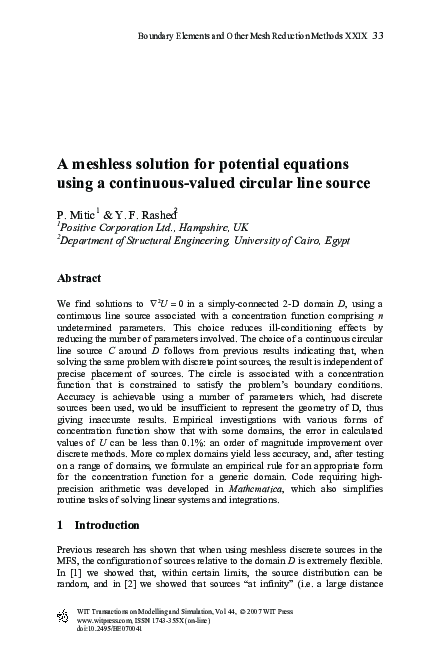 (PDF) A meshless solution for potential equations using a continuous-valued circular line source