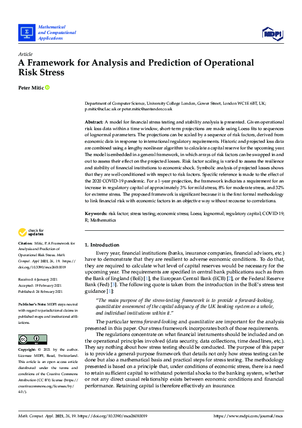 (PDF) A Framework for Analysis and Prediction of Operational Risk Stress