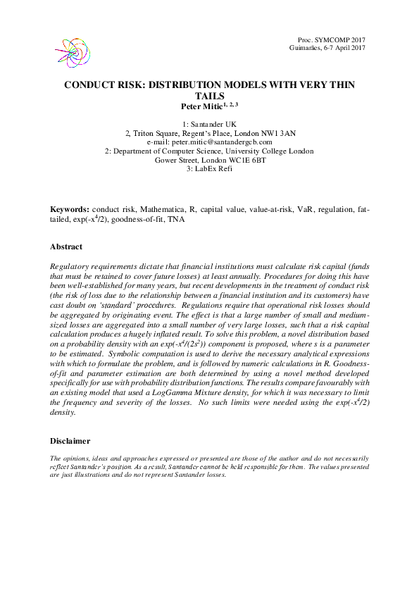 (PDF) Conduct Risk - Distribution Models with Very Thin Tails | Peter ...