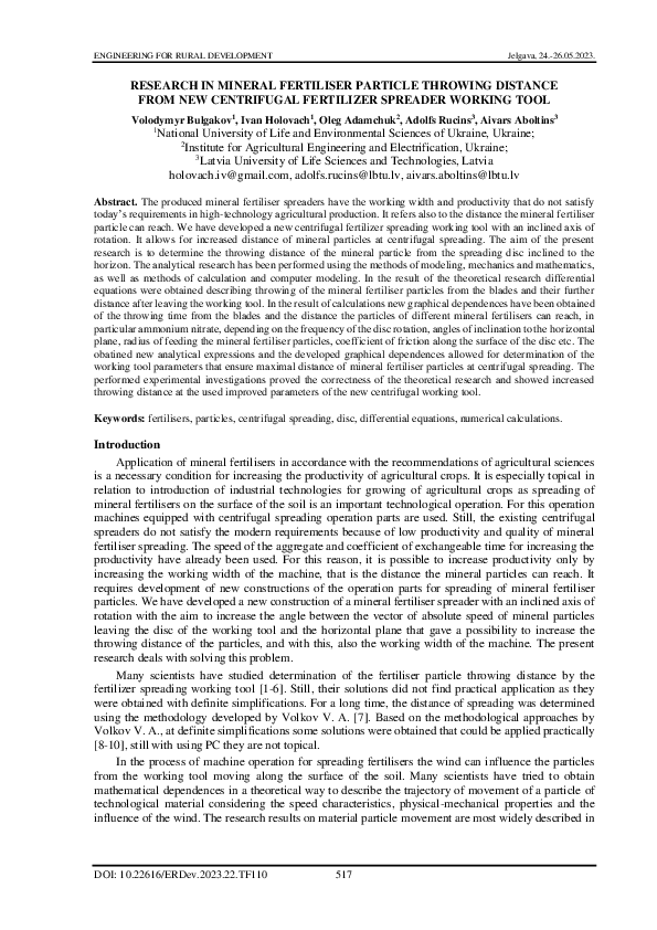 (PDF) Research in mineral fertiliser particle throwing distance from new centrifugal fertilizer ...