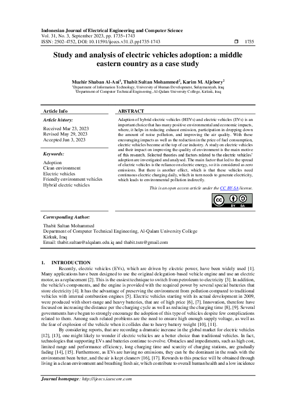 (PDF) Study and analysis of electric vehicles adoption: a middle ...