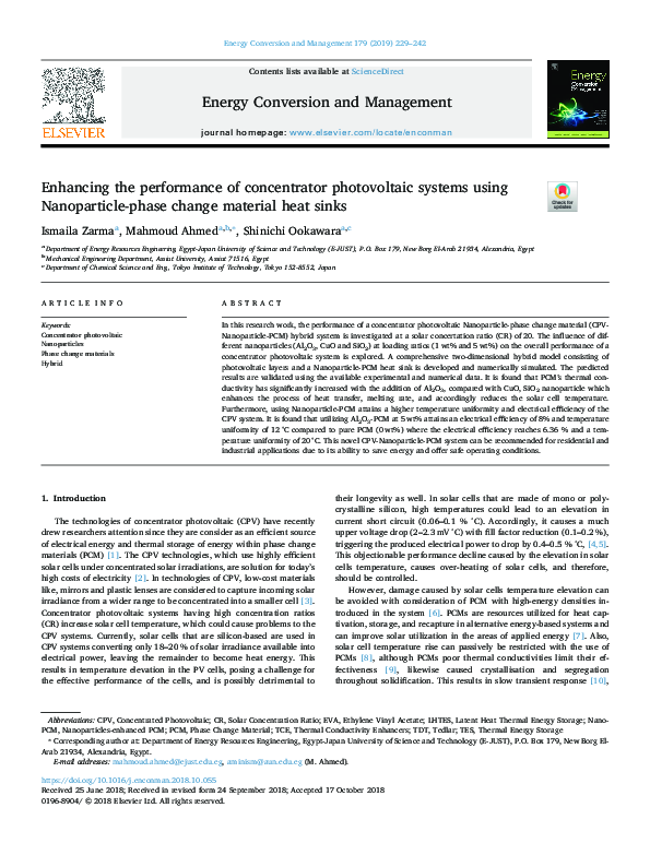 (PDF) Enhancing the performance of concentrator photovoltaic systems using Nanoparticle-phase ...