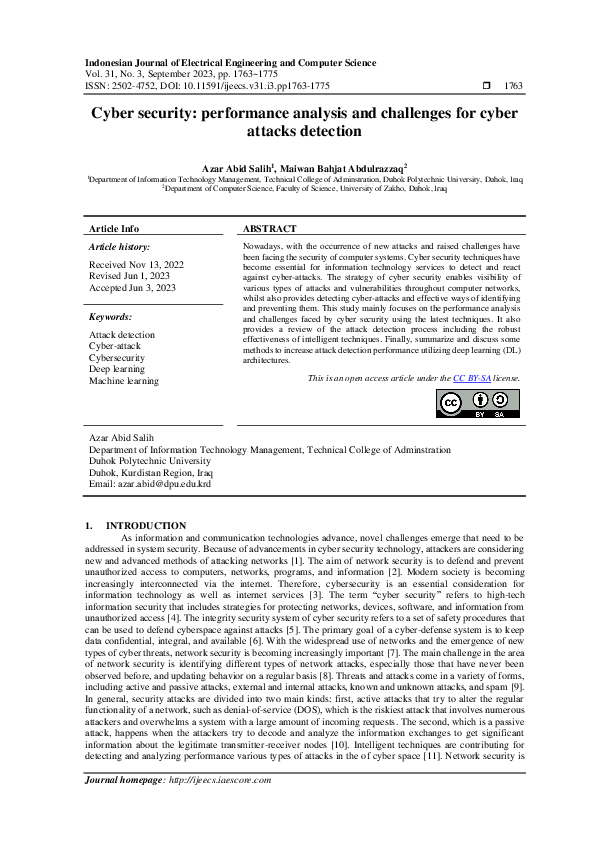 (PDF) Cyber security: performance analysis and challenges for cyber attacks detection