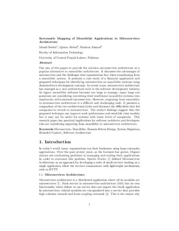 (PDF) Systematic Mapping of Monolithic Applications to Microservices Architecture