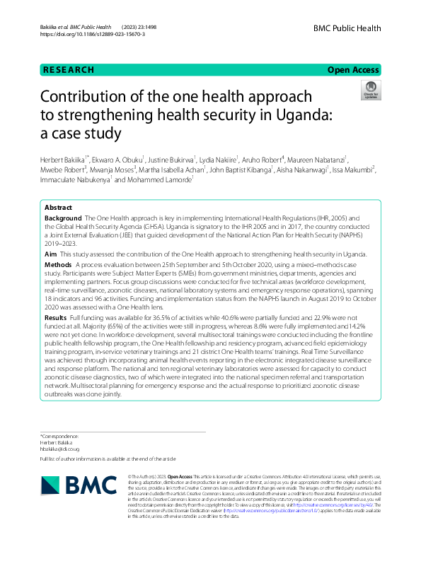 (PDF) Contribution of the one health approach to strengthening health ...