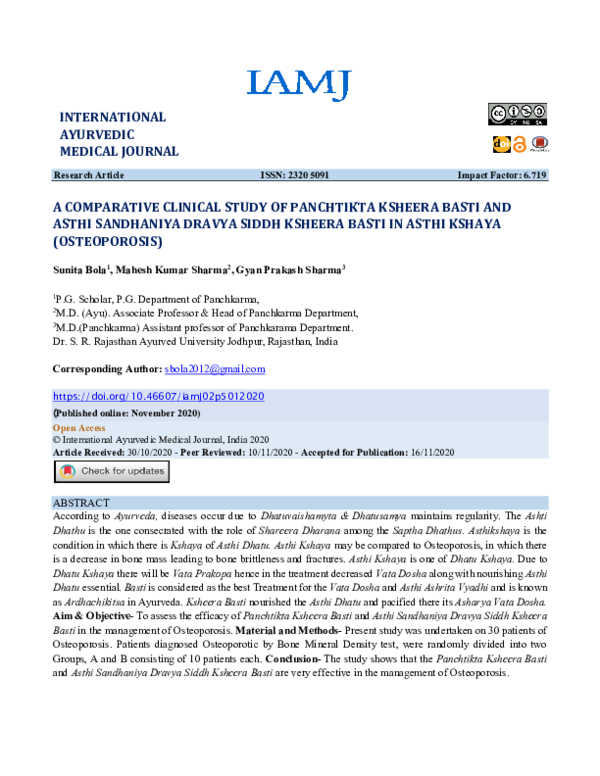 (PDF) A Comparative Clinical Study of Panchtikta Ksheera Basti and ...