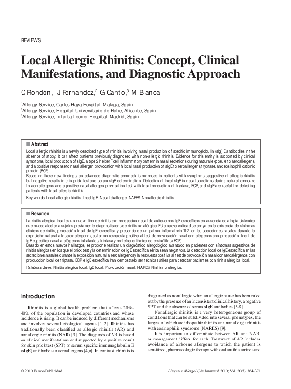 (PDF) Local allergic rhinitis: concept, clinical manifestations, and ...