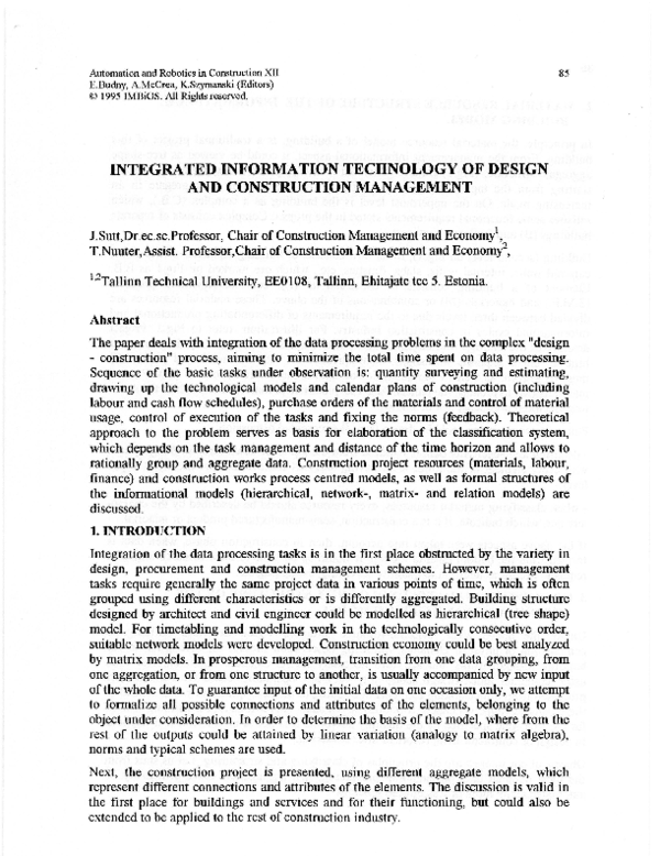 (PDF) Integrated Information Technology of Design and Construction ...
