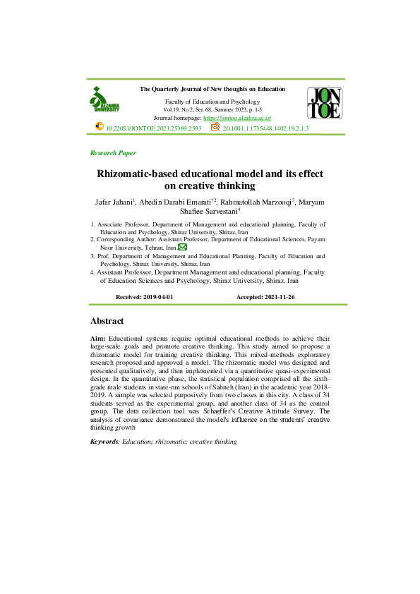 (PDF) Rhizomatic-based educational model and its effect on creative ...