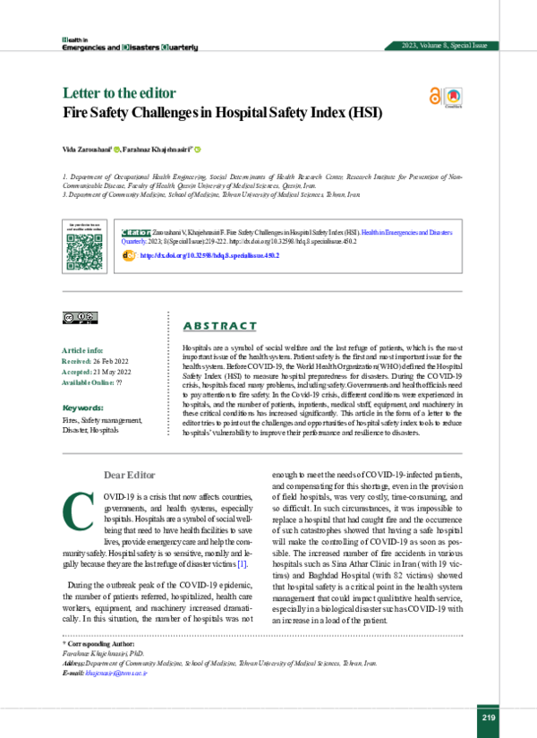 (PDF) Fire Safety Challenges in Hospital Safety Index (HSI
