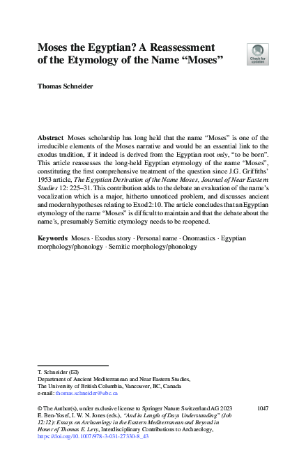 (PDF) Moses the Egyptian? A Reassessment of the Etymology of the Name ...