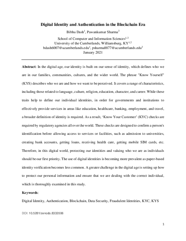 (PDF) Digital Identity and Authentication in the Blockchain Era