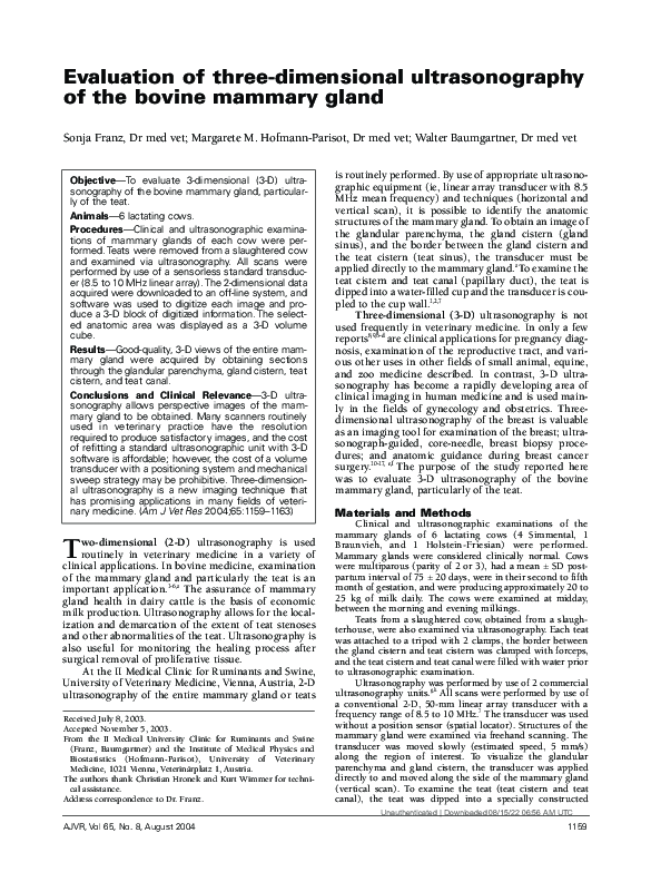 (PDF) Evaluation of three-dimensional ultrasonography of the bovine ...