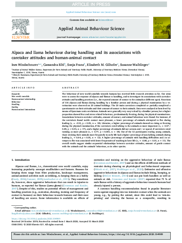 (PDF) Alpaca and llama behaviour during handling and its associations ...