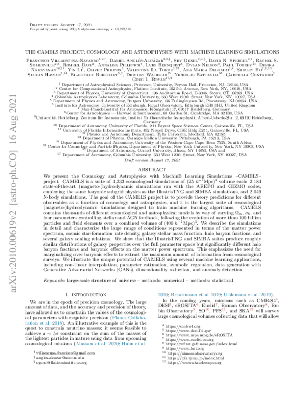 (PDF) The CAMELS Project: Cosmology and Astrophysics with Machine-learning Simulations | Sultan ...