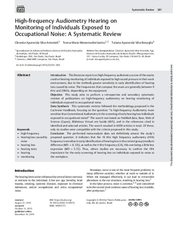 (PDF) High-frequency Audiometry Hearing on Monitoring of Individuals ...