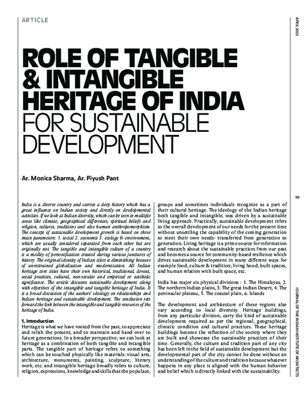 (PDF) ROLE OF TANGIBLE & INTANGIBLE HERITAGE OF INDIA FOR SUSTAINABLE ...