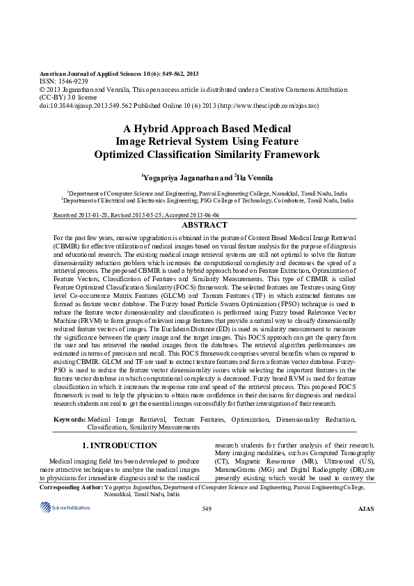 Pdf A Hybrid Approach Based Medical Image Retrieval System Using Feature Optimized