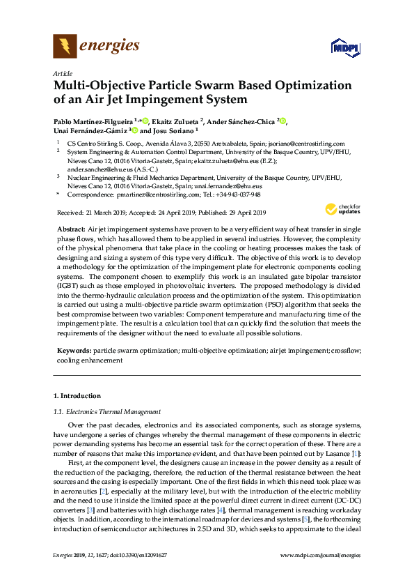 (PDF) Multi-Objective Particle Swarm Based Optimization of an Air Jet Impingement System | Pablo ...