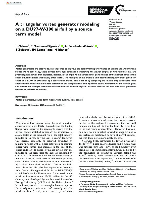 (PDF) A triangular vortex generator modeling on a DU97-W-300 airfoil by ...