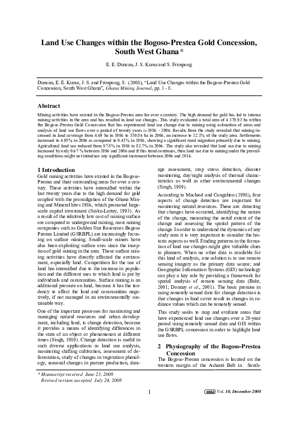 (PDF) Land Use Changes within the Bogoso-Prestea Gold Concession, South ...