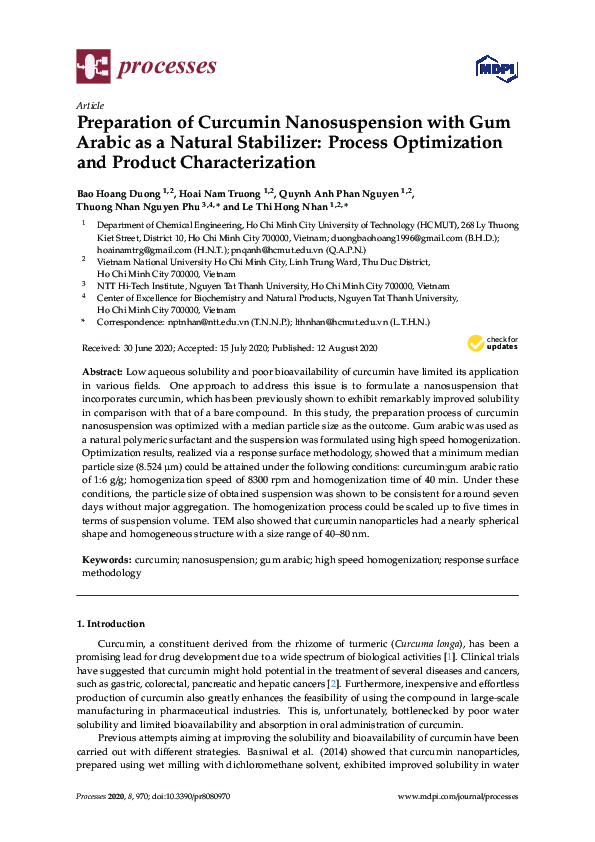 (PDF) Preparation of Curcumin Nanosuspension with Gum Arabic as a Natural Stabilizer: Process ...