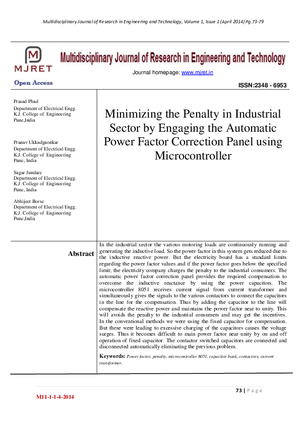 (PDF) Minimizing the Penalty in Industrial Sector by Engaging the Automatic Power Factor ...