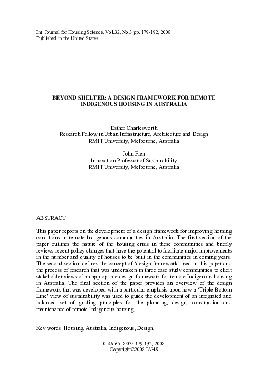 (PDF) Beyond shelter: A design framework for remote indigenous housing ...