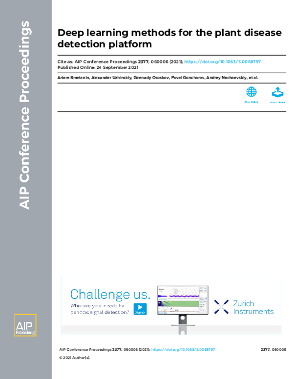 Pdf Deep Learning Methods For The Plant Disease Detection Platform