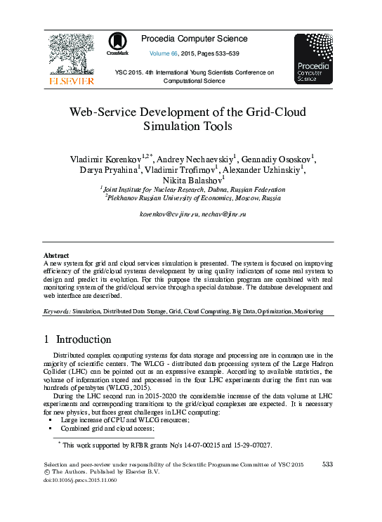 (PDF) Web-Service Development of the Grid-Cloud Simulation Tools