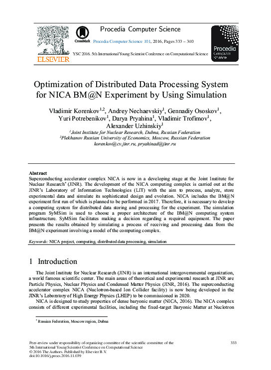 (PDF) Optimization of Distributed Data Processing System for NICA BM@N Experiment by Using ...