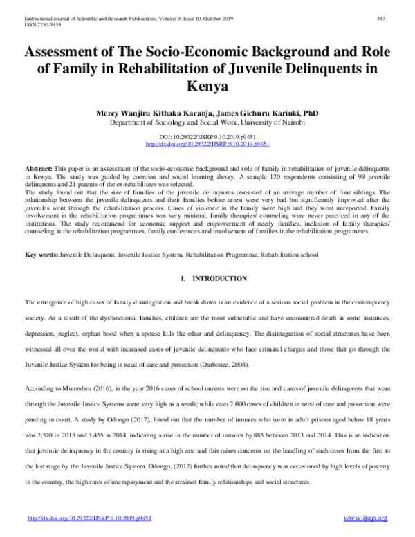 (PDF) Assessment of The Socio-Economic Background and Role of Family in ...