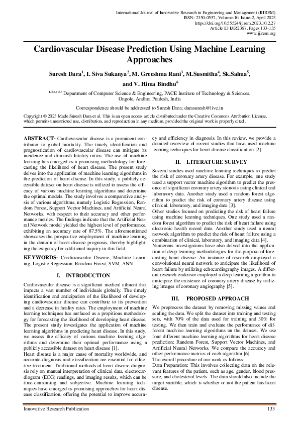 (PDF) Cardiovascular Disease Prediction Using Machine Learning Approaches (PDF) Cardiovascular Disease Prediction Using Machine Learning Approaches