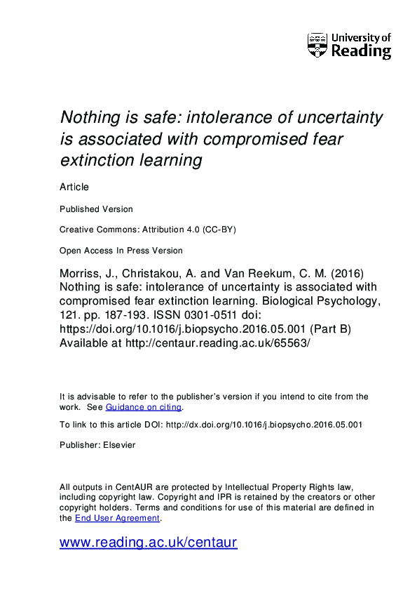 (PDF) Nothing is safe: Intolerance of uncertainty is associated with ...