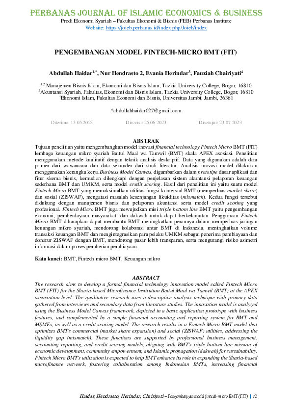 (PDF) Pengembangan Model Fintech-Micro BMT (FIT)