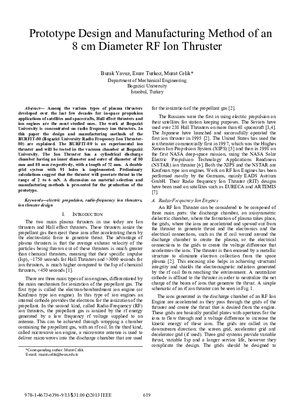 (PDF) Prototype design and manufacturing method of an 8 cm diameter RF ion thruster