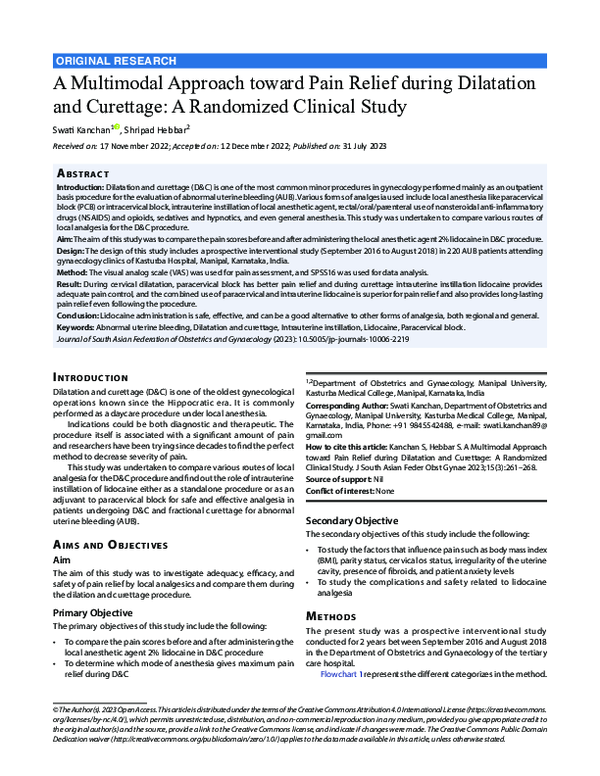 (PDF) A Multimodal Approach toward Pain Relief during Dilatation and ...