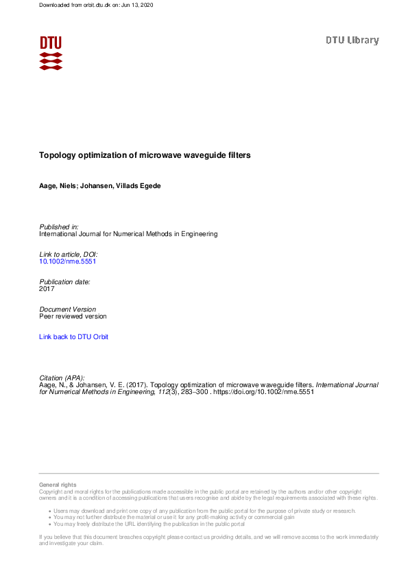 (PDF) Topology optimization of microwave waveguide filters