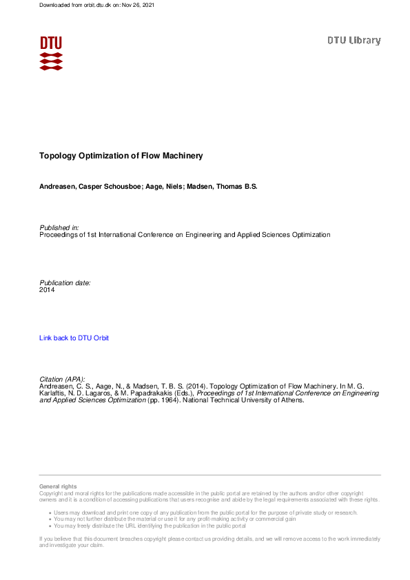 (PDF) Topology Optimization of Flow Machinery